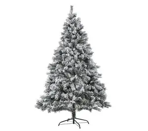 LUXEN HOME Luxenhome 7' Prelit Flocked Artificial Fir Chr Stmas Tree - One-color