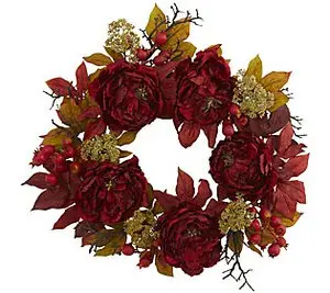 NEARLY NATURAL 24' Peony Sedum Wreath By - One-color