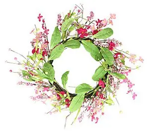 NORTHLIGHT Pink Geranium & Coral Root Spring Fl Oral Wreath - One-color