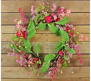 NORTHLIGHT Pink Geranium & Coral Root Spring Fl Oral Wreath