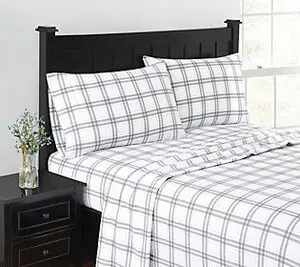 TRULY SOFT London Fog Grey Plaid Flannel 3 Piece Twin Shee T Set - One-color