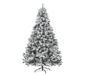 LUXEN HOME Luxenhome 7' Pre-lit Flocked Artificial Full Ch Ristmas Tree - One-color