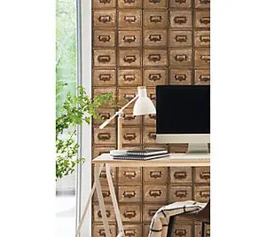 NEXTWALL Library Card Catalog Peel And Stick Wa Llpaper Roll