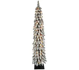 PULEO INTERNATIONAL 6' Prelit Flocked Alpine Pencil Christmas Tree Ear Lights - One-color