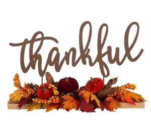 GLITZHOME Fall Harvest Cutout Metal Thankful Si Gn Centerpiece - One-color