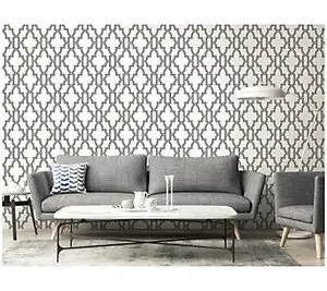 NEXTWALL Black Tile Trellis Peel And Stick Wall Paper Roll