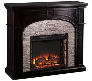 QVC Tanaya Electric Fireplace Ebony W/ Gray Stack Ed Stone - One-color