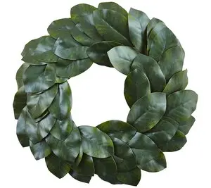 NEARLY NATURAL 24' Magnolia Leaf Wreath By - One-color