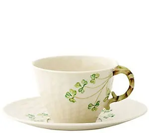 BELLEEK Shamrock Teacup And Saucer - One-color