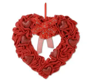 GLITZHOME 19' Love You Valentine's Day Fabric H Eart Wreath - One-color