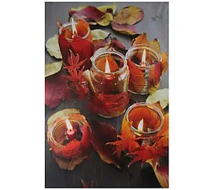 NORTHLIGHT Autumn Leaves & Flickering Candles C Anvas Wall Art - One-color