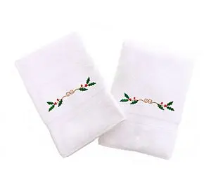 LINUM HOME TEXTILES Embroidered Hand Towels Wit H Holly Border - One-color
