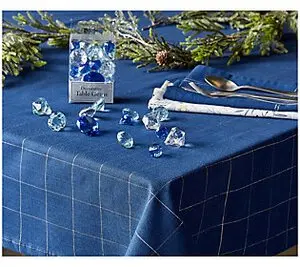 DESIGN IMPORTS 52' X 52' Blue Metallic Windowpa Ne Tablecloth