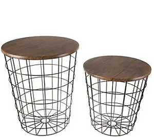 LAVISH HOME Nesting Black Metal And Wood Accent Table Set - One-color