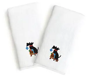 LINUM HOME TEXTILES Linum Home Embroidered Luxury Hand Towels Chr Stmas Dog S/2 - One-color