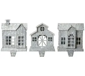 GLITZHOME Set Of 3 7.00'h Galvanized House Stoc King Holders - One-color