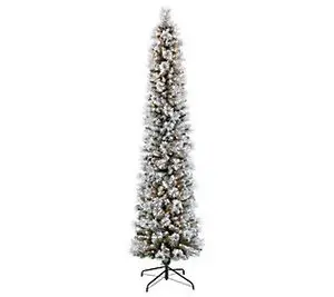 PULEO INTERNATIONAL Puleo 7.5' Pre-lit Flocked Portland Pine Pencil Christmas Tree - One-color