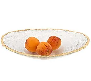 BADASH CRYSTAL Hand-decorated Gold Leaf Edge Oval 12' X 8' Glass Bowl - One-color