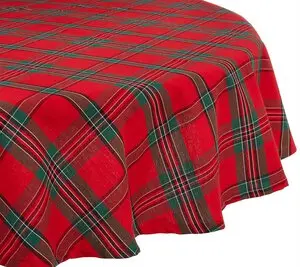 DESIGN IMPORTS Holiday Plaid Tablecloth 70' Rou Nd - One-color