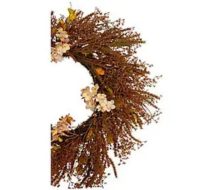 NORTHLIGHT Autumn Harvest Leaf Grass Wreath