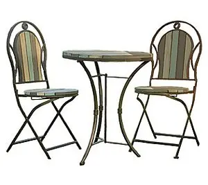 BACKYARD EXPRESSIONS Colorful Wooden Slats Gard En Bistro Set - One-color