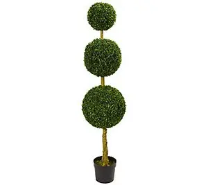 NEARLY NATURAL 5.5' Triple Ball Boxwood Topiary Tree By - One-color