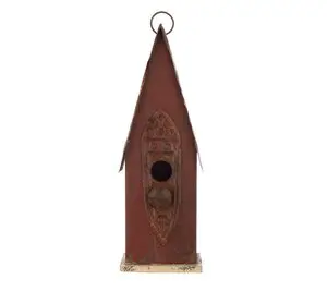 GLITZHOME Rustic Farmhouse Red Church House Woo D Birdhouse - One-color