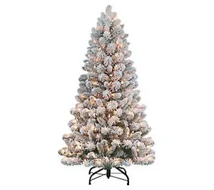 PULEO INTERNATIONAL Puleo Pre-lit 4.5' Flocked Virginia Pine Christ Mas Tree - One-color