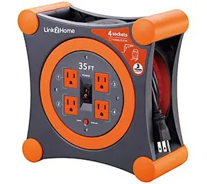 LINK2HOME 35' Extension Cord Reel With 4 Groune D Outlets - One-color