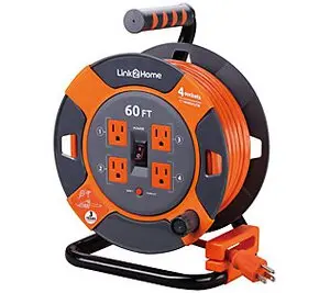 LINK2HOME 60' Extension Cord Reel With 4 Groune D Outlets - One-color