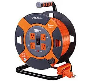 LINK2HOME 80' Extension Cord Reel With 4 Groune D Outlets - One-color