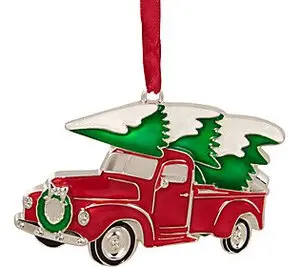 NORTHLIGHT 3.5' Red & Silver Pick-up Truck W/ C Rystal Ornament - One-color