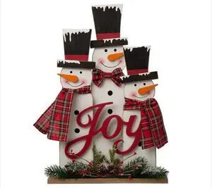 GLITZHOME Joyful Snowmen In Plaid Scarves & Tie Table Decor - One-color