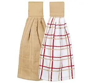 RITZ Set Of Two Solid And Checkered Tie Kitchen Towels - One-color
