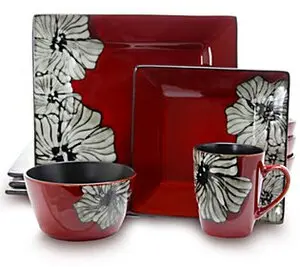 ELAMA Winter Bloom 16-piece Square Stoneware Di Nnerware Set - One-color