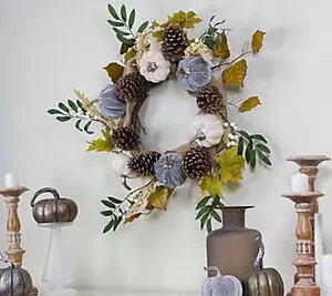 NORTHLIGHT Pumpkins Foliage Grapevine Thanksgiv Ing Wreath 24