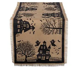 DESIGN IMPORTS 14x113' Haunted House Burlap Tab Le Runner