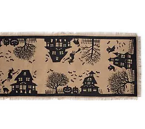 DESIGN IMPORTS 14x113' Haunted House Burlap Tab Le Runner