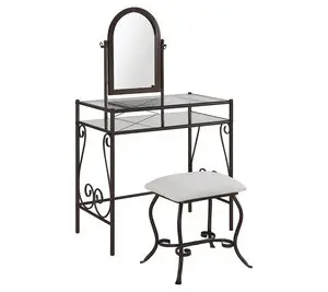LINON Home Michelle Metal Scroll Vanity Set W/ Rror & Stool - One-color