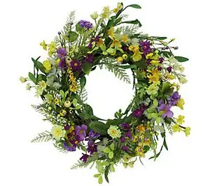 PULEO INTERNATIONAL 24' Artificial Spring Mixed Floral Wreath - One-color