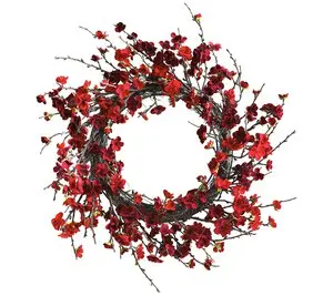 NEARLY NATURAL 24' Plum Blossom Wreath By - One-color