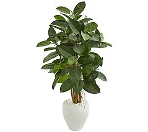NEARLY NATURAL 53' Rubber Tree In White Planter Nearly Natu Ral - One-color