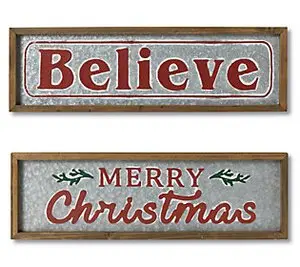 GERSON INTERNATIONAL Set Of 2 6-in L Wood & Metal Holiday Wall Sign Y Gerson Co - One-color