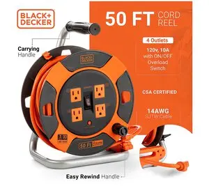 BLACK + DECKER Black+decker 50'retractable Extension Cord Reel W/4 Outlets