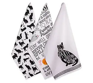 DESIGN IMPORTS Set Of 3 Cat's Meow Printed Kitc Hen Towels - One-color