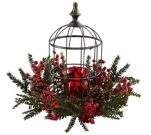 NEARLY NATURAL Pine Berry Birdhouse Candelabrum Nearly Natu Ral - One-color