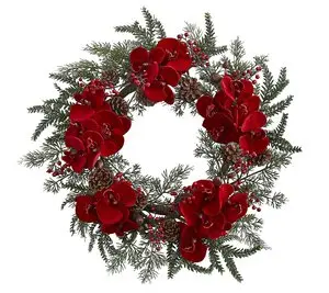 NEARLY NATURAL 22' Orchid, Berry & Pine Holiday Wreath Near Ly Natural - One-color
