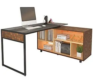 TECHNI MOBILI Oak L-shape Corner Desk With Mult Ple Storage