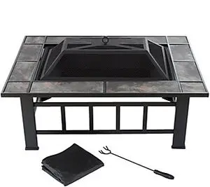 PURE GARDEN 37' Rectangular Tile Fire Pit W/ Co Ver - One-color