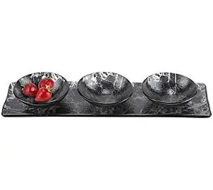BADASH CRYSTAL Crystal Hostess 4 Pc Set In Black Marble Glass Decor - One-color